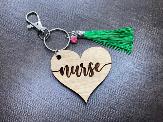 Wooden Engraved Keychain RN LVN Nurse Charm Zipper Pull Tassel - Etsy