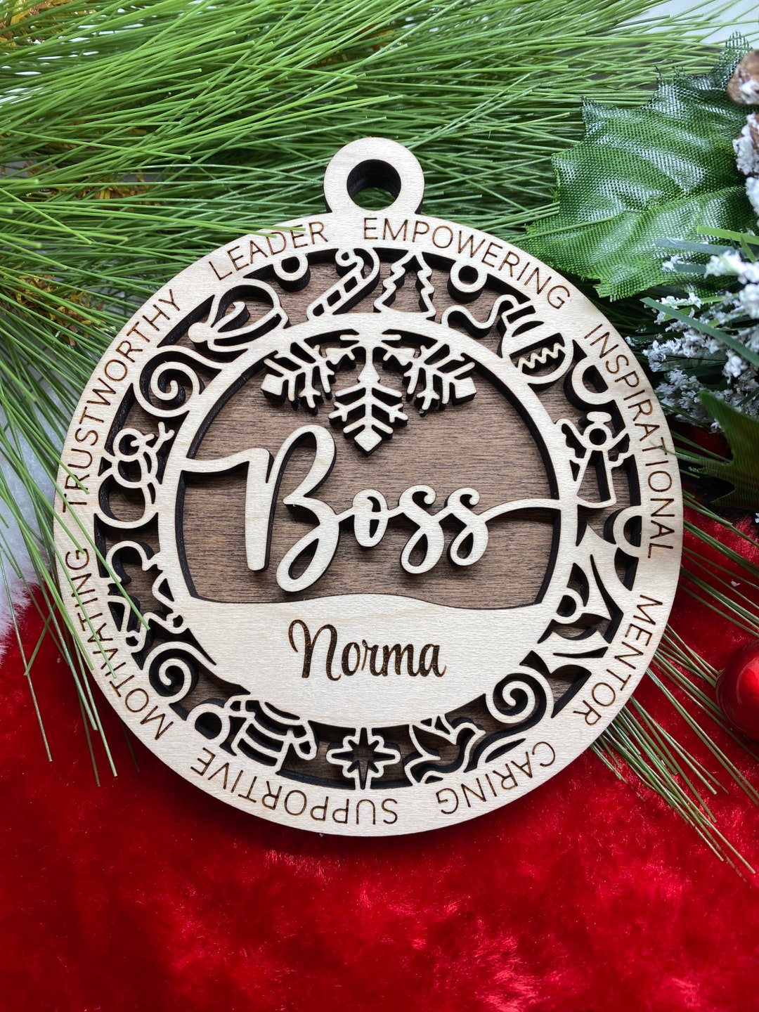 Ornament Custom Boss Name Year or Personalized Message Laser Cut Wood ...