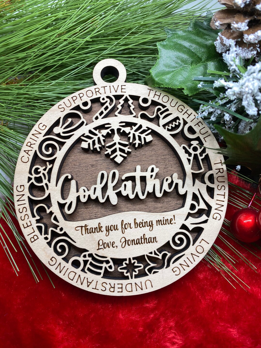 Ornament Godfather God Father Custom Name Message Personalized Laser ...