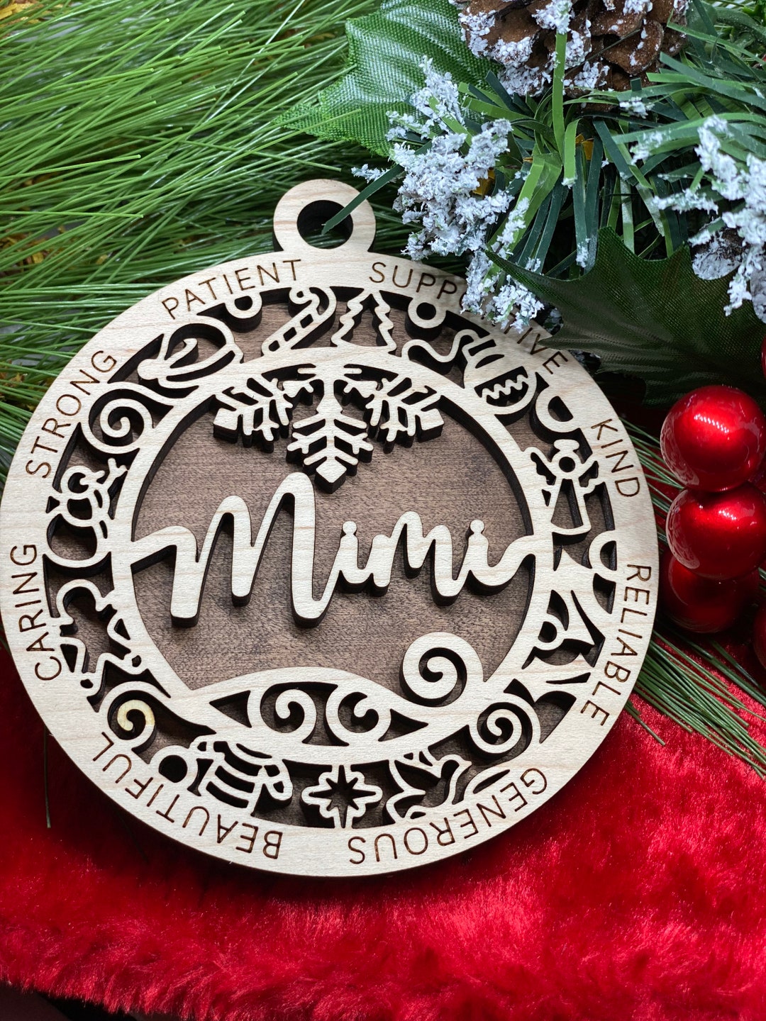 Ornament Mimi Grandma Grandmother Laser Cut Wood Christmas Gift Holiday ...