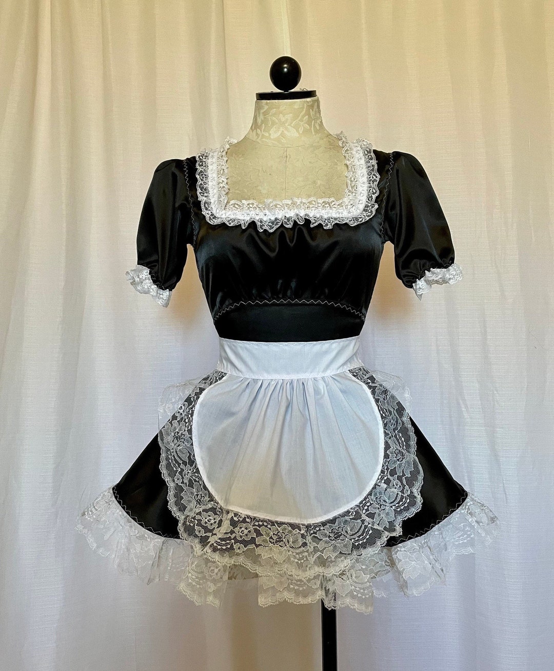 The Maid Dress- Mini Satin Dress With Open Back and Cotton Apron. - Etsy