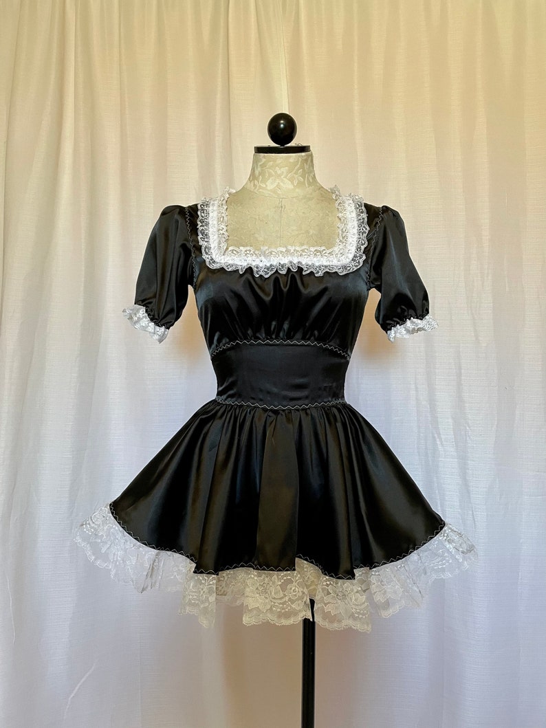 The Maid Dress- Mini Satin Dress With Open Back and Cotton Apron. - Etsy