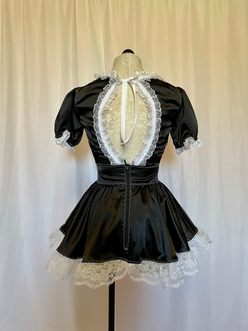 The Maid Dress- Mini Satin Dress With Open Back and Cotton Apron. - Etsy