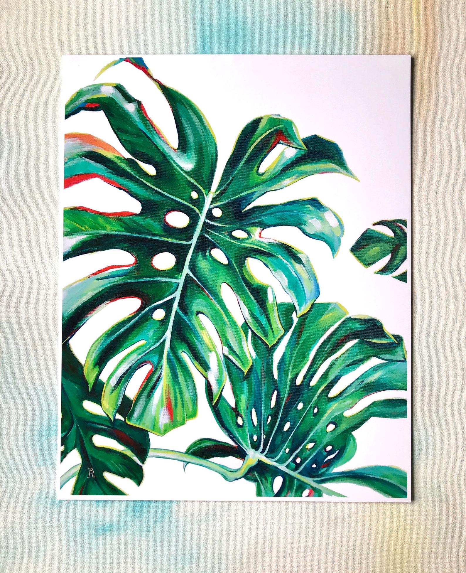 Monstera Leaf Art Print Tropical Flora Painting Swiss Cheese | Etsy