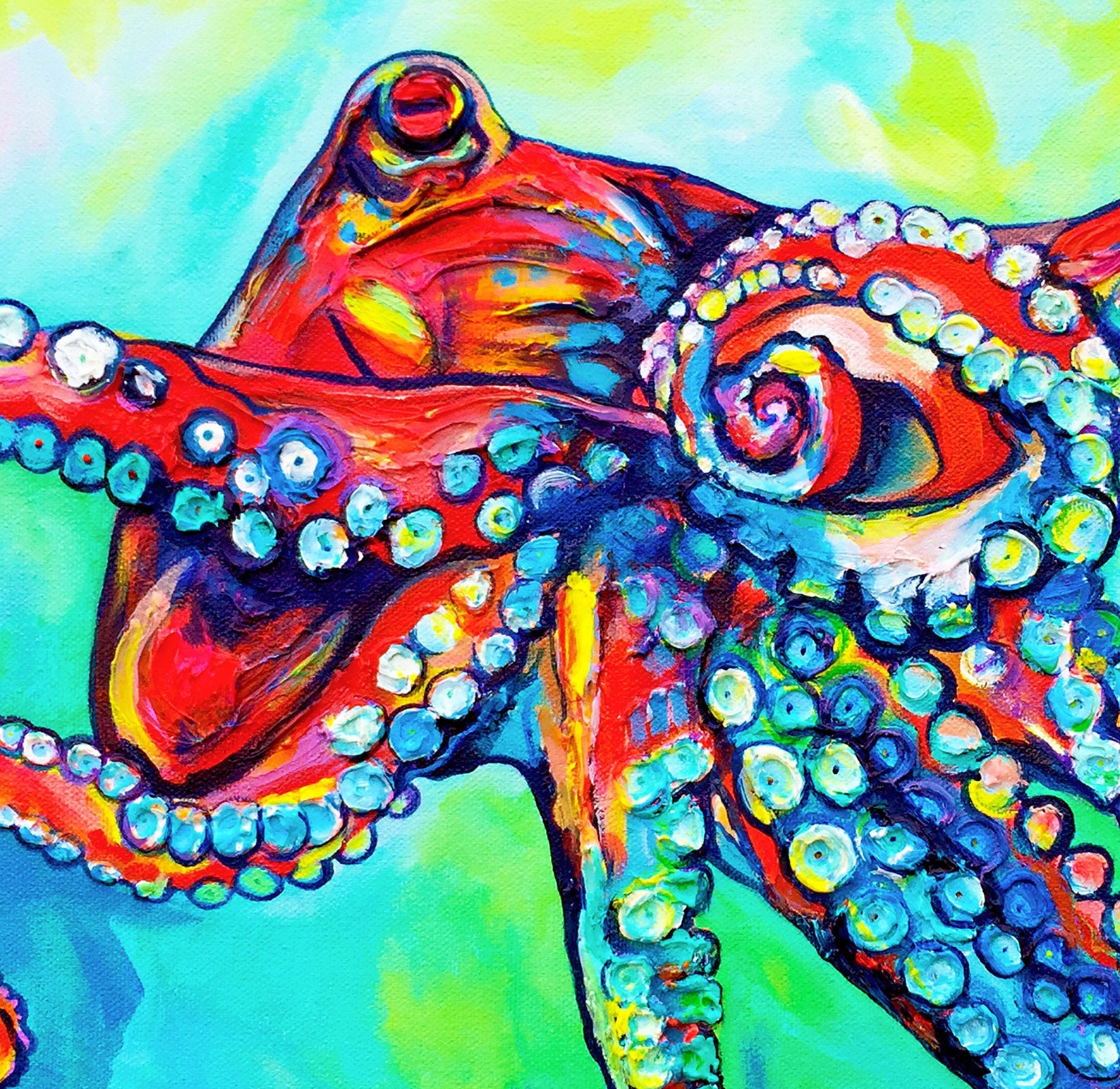 Colorful Tako Art, Octopus Painting, He'e Print, Vivid Kauai Beach Art ...