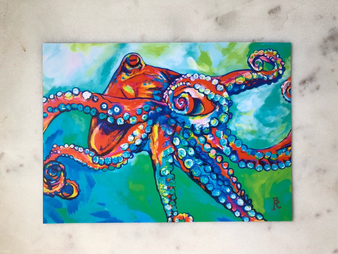 Colorful Tako Art Octopus Painting He'e Print Vivid | Etsy