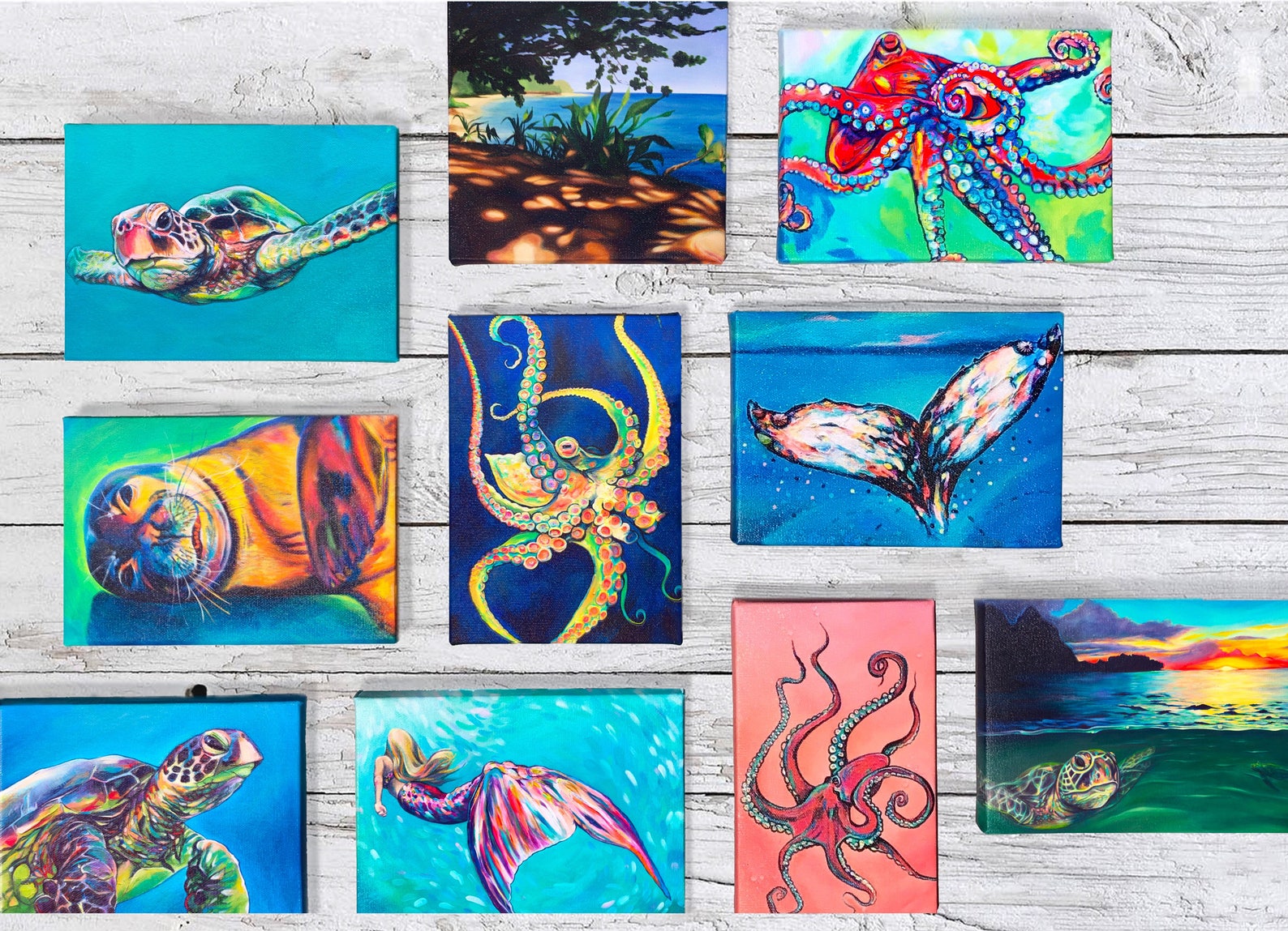 Colorful Tako Art, Octopus Painting, He'e Print, Vivid Kauai Beach Art ...