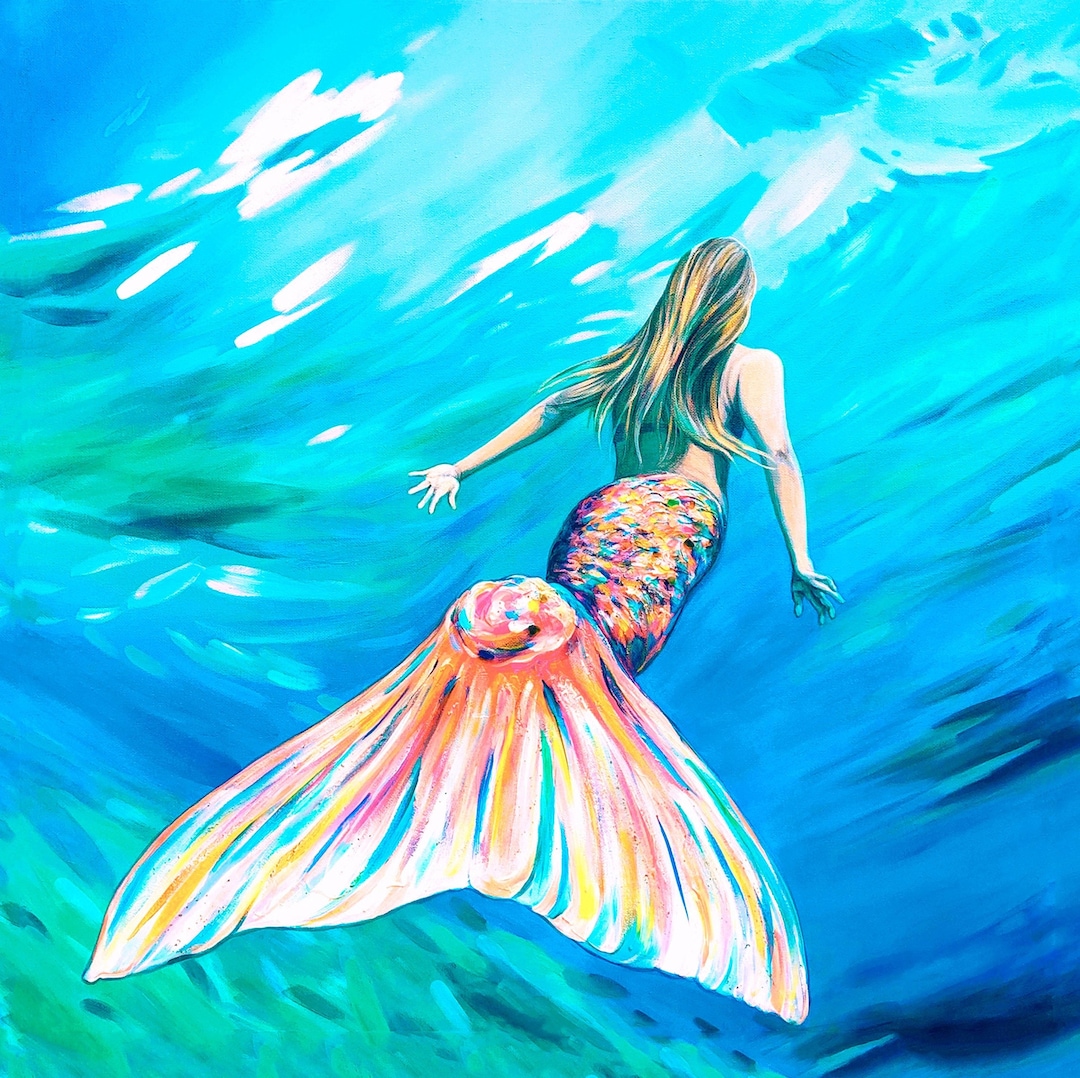 Mermaid Canvas Print, Beach Art, Ocean Wall Décor, Kauai Hawaii Artist ...
