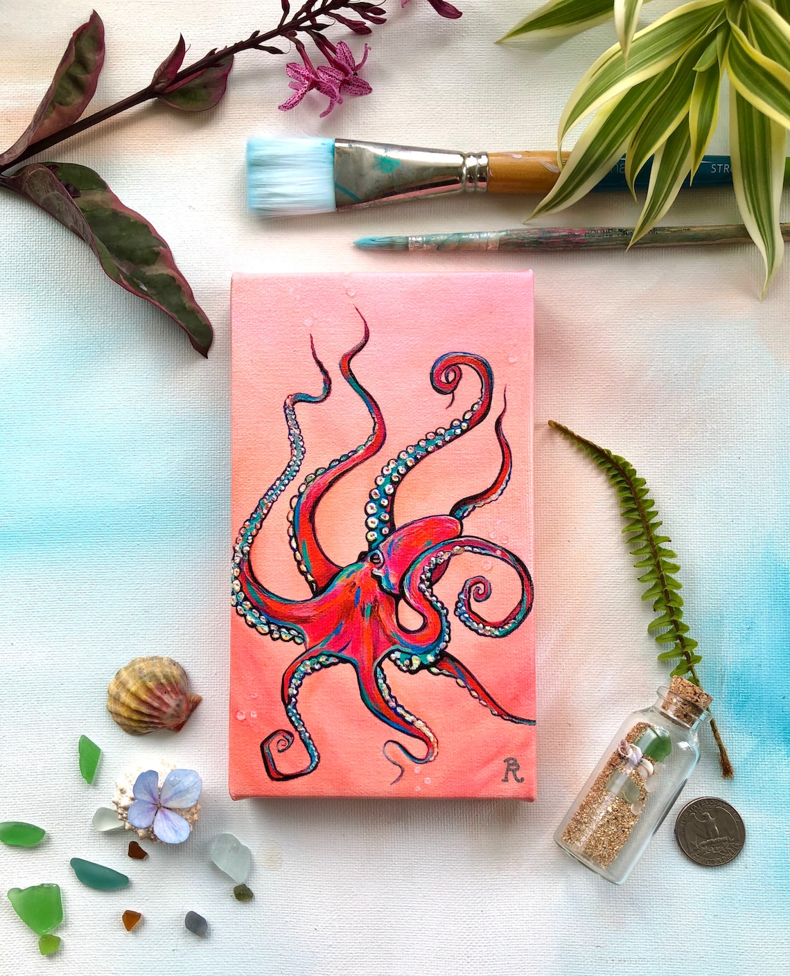Coral Tako Art Print, Octopus Squid Décor, Hawaiian He'e Tentacles - Etsy