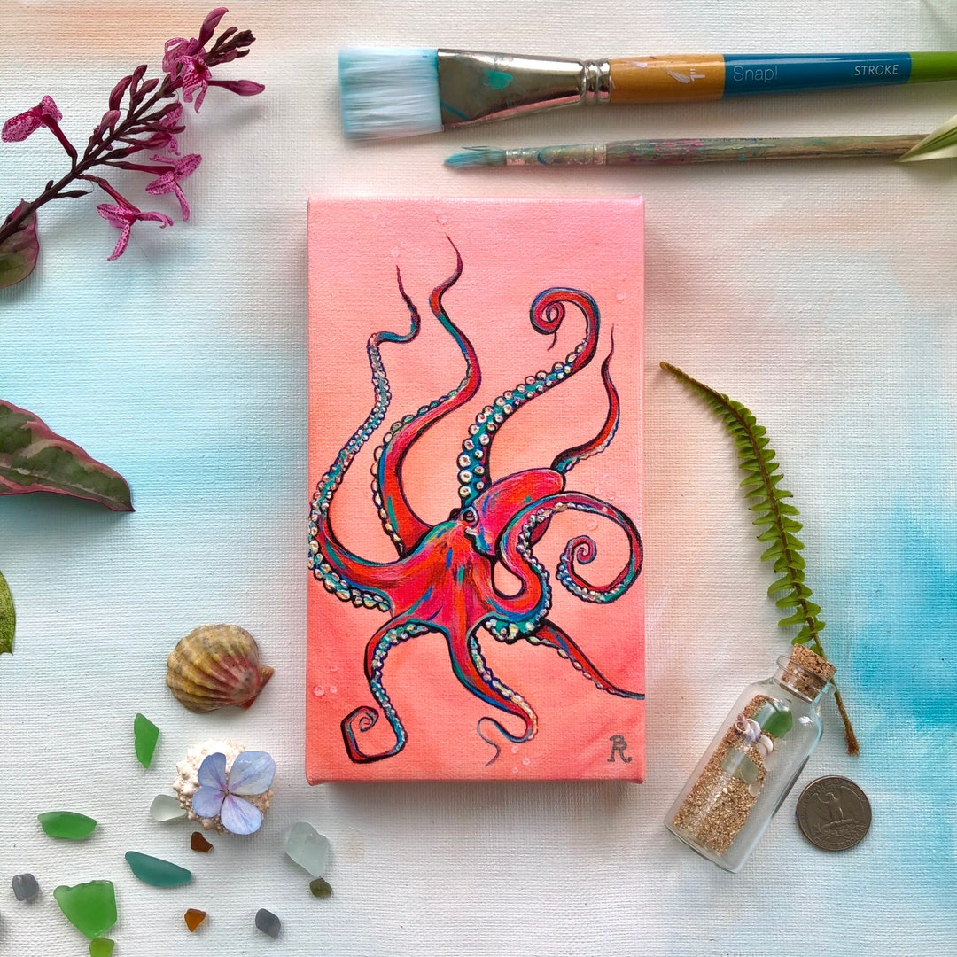 Coral Tako Art Print, Octopus Squid Décor, Hawaiian He'e Tentacles - Etsy