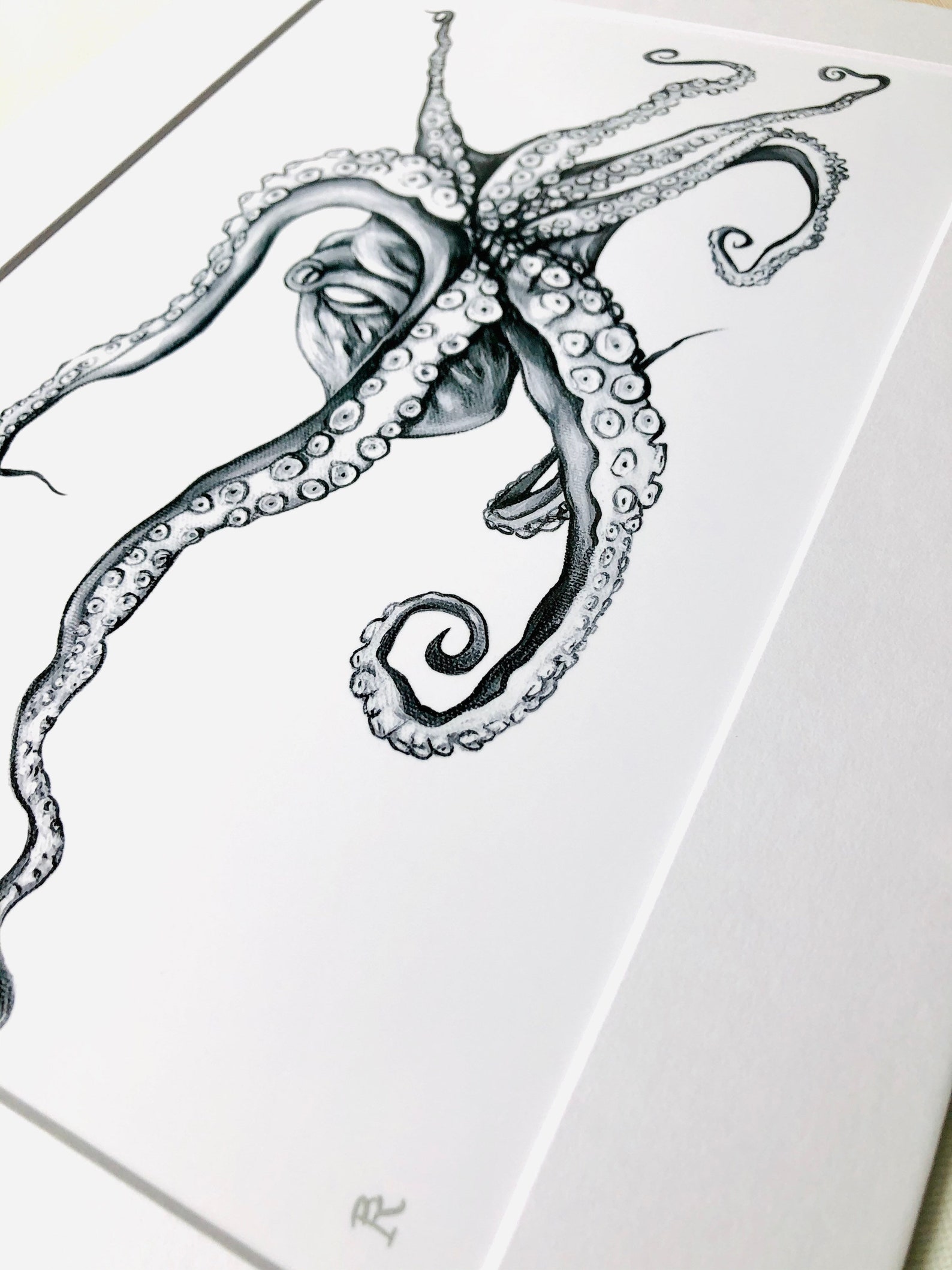 Black and White Tako Art B&W Octopus Print Hawaiian | Etsy