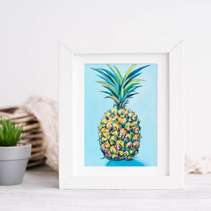 Pineapple Art Print, Aqua Blue Pastel, Tropical Ananas Painting, Kauai ...