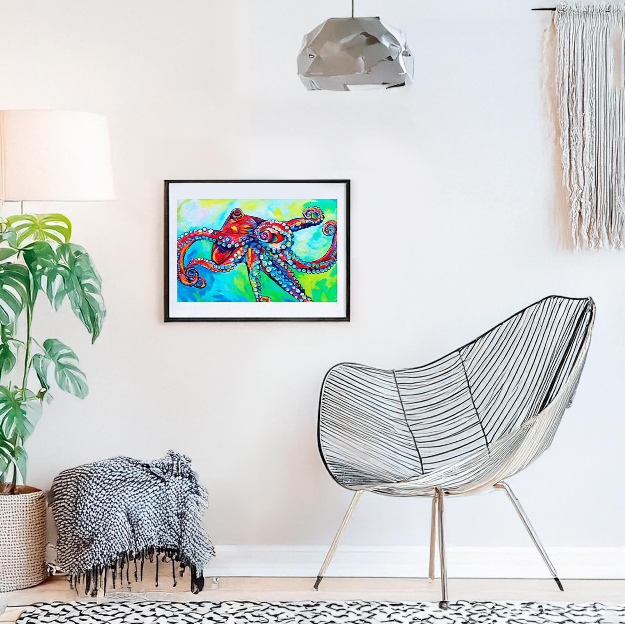 Colorful Tako Art, Octopus Painting, He'e Print, Vivid Kauai Beach Art ...
