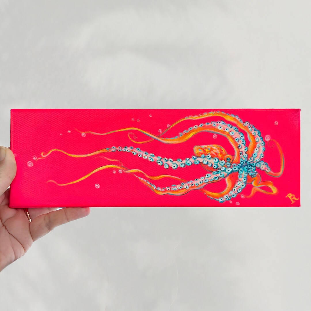 Neon Octopus He'e Original Painting, Unique Wall Decor, Kauai Art - Etsy