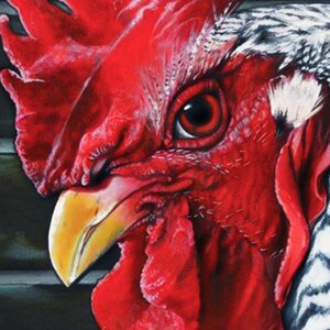 Rooster Art Print, Red Eye B&W Chicken, Kitchen Décor, Modern Farmhouse ...