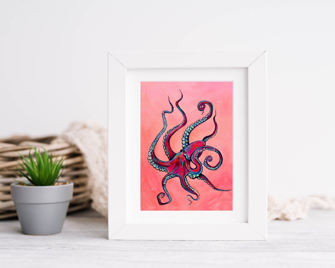 Coral Tako Art Print, Octopus Squid Décor, Hawaiian He'e Tentacles - Etsy