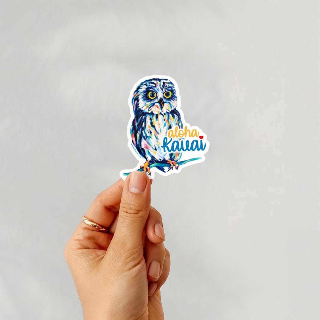 Owl Sticker, Pueo Kauai Souvenir, Hawaii Decal, Water Bottle Flask ...
