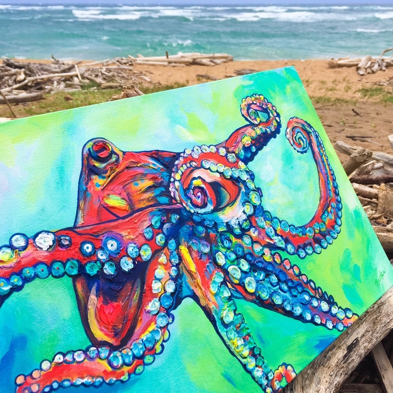 Colorful Tako Art, Octopus Painting, He'e Print, Vivid Kauai Beach Art ...