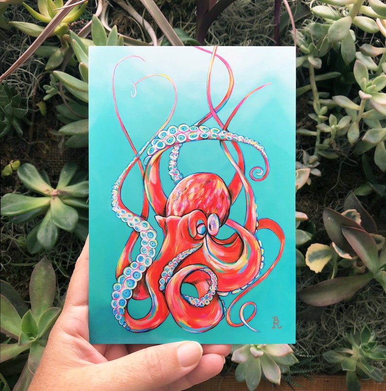 Octopus Squid Art Tako Print Hawaiian Hee Kauai Artist - Etsy