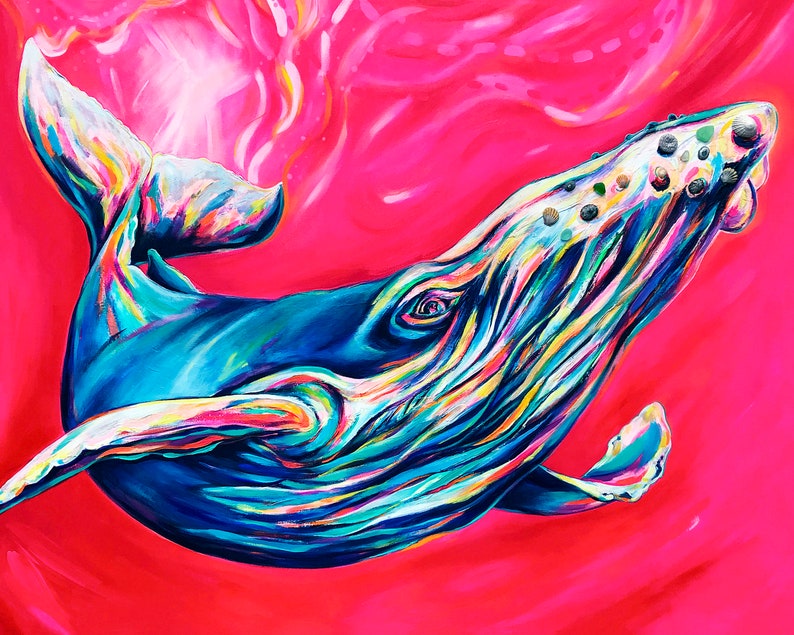 Whale Art Humpback Whale Painting Rainbow Whale Print - Etsy