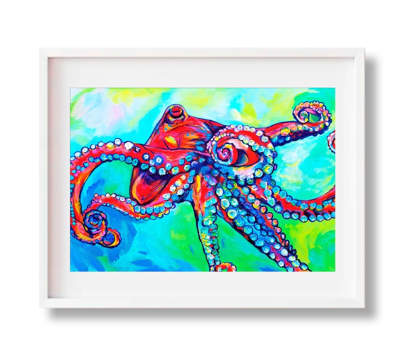 Colorful Tako Art, Octopus Painting, He'e Print, Vivid Kauai Beach Art ...