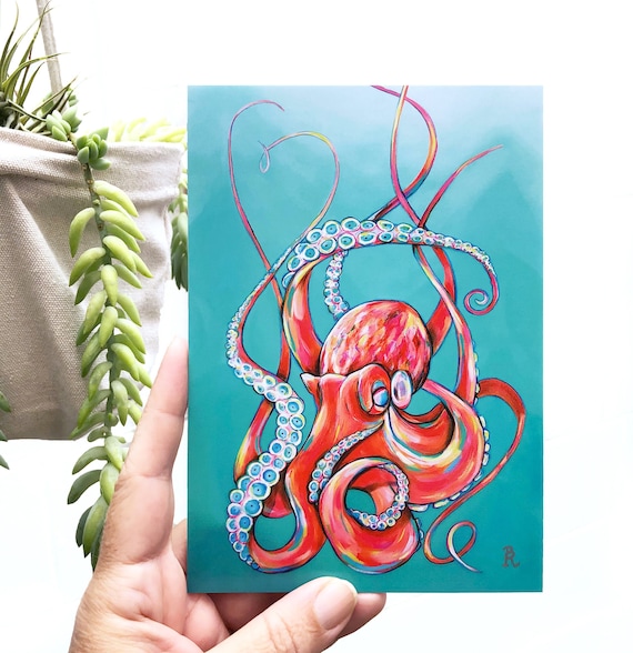 Octopus Squid Art Tako Print Hawaiian Hee Kauai Artist | Etsy