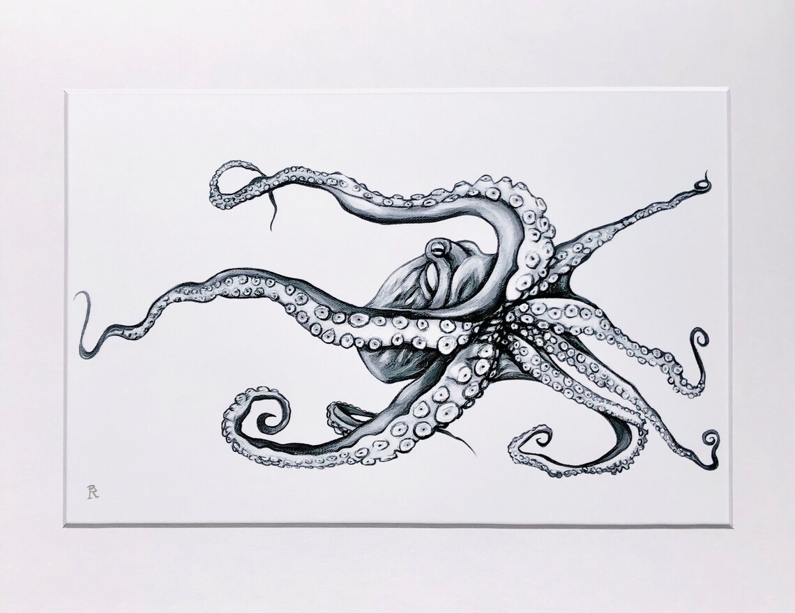 Black and White Tako Art B&W Octopus Print Hawaiian | Etsy
