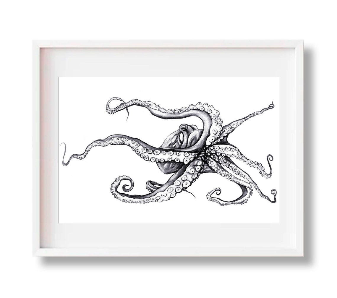 Black and White Tako Art B&W Octopus Print Hawaiian - Etsy