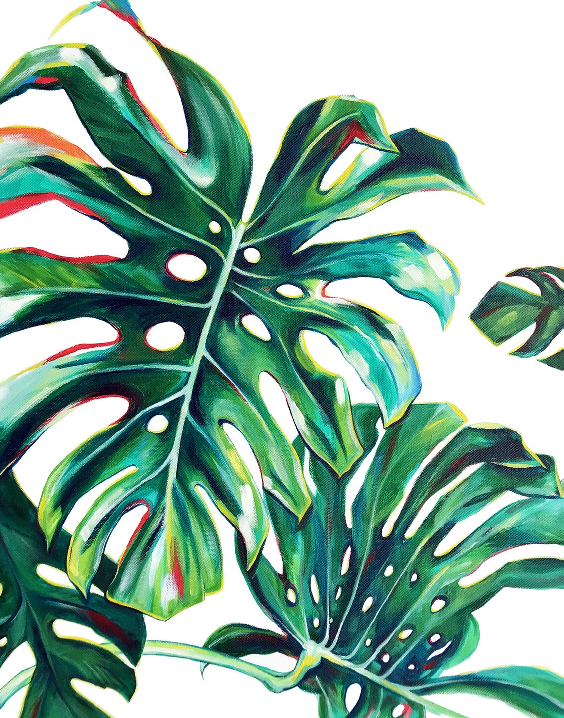Monstera Leaf Art Print Tropical Flora Painting Swiss Cheese | Etsy