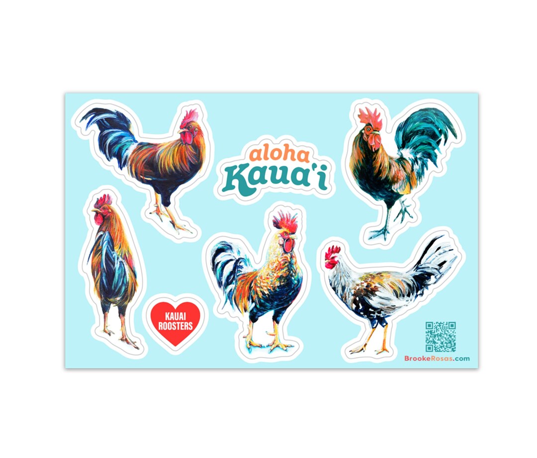 Roosters, Kauai Vinyl Sticker Sheet, Souvenir, Hawaii Decals, Water ...