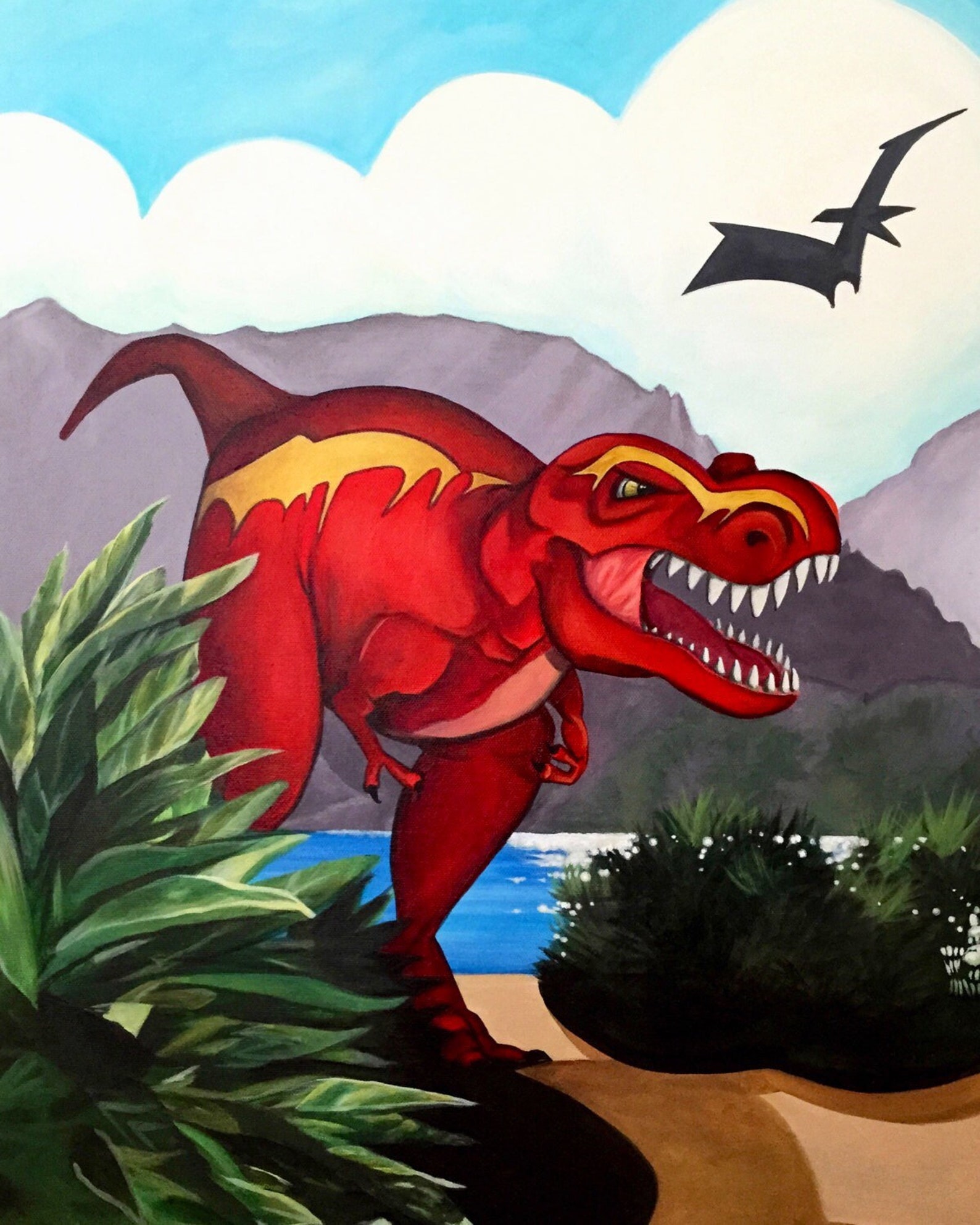 T-Rex Painting T-Rex Art T-Rex Print Kauai Dinosaur Print | Etsy