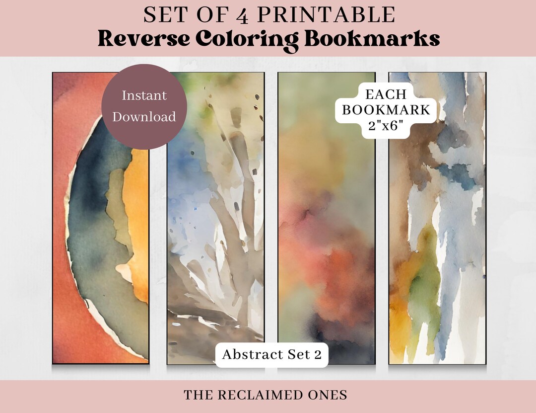 Printable Reverse Coloring Bookmarks Set of 4 Abstract Printable ...