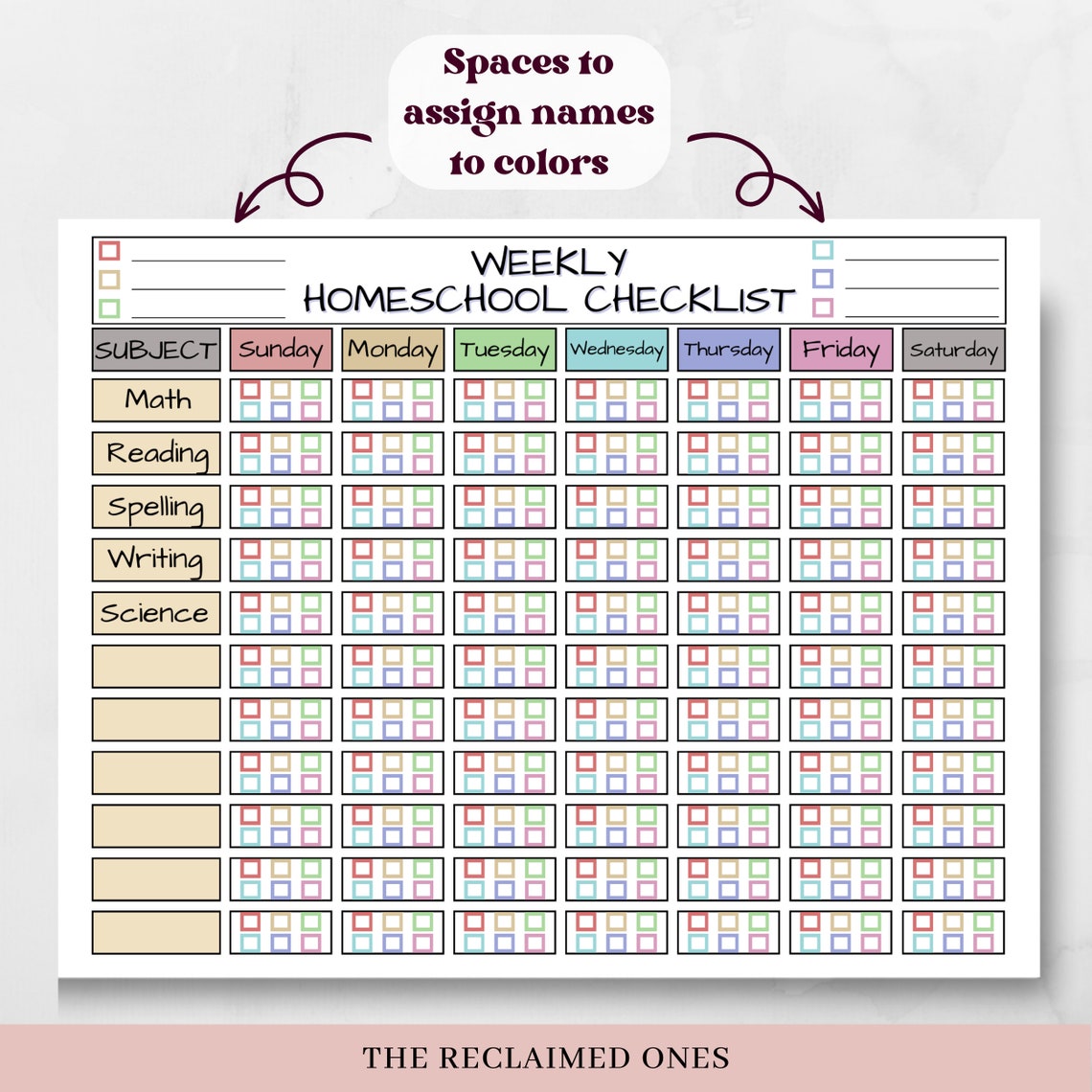 Printable Homeschool Checklist for Multiple Children Weekly Document ...