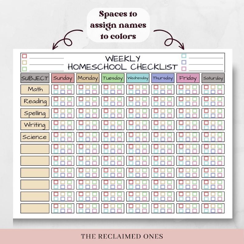 Printable Homeschool Checklist for Multiple Children Weekly Document ...