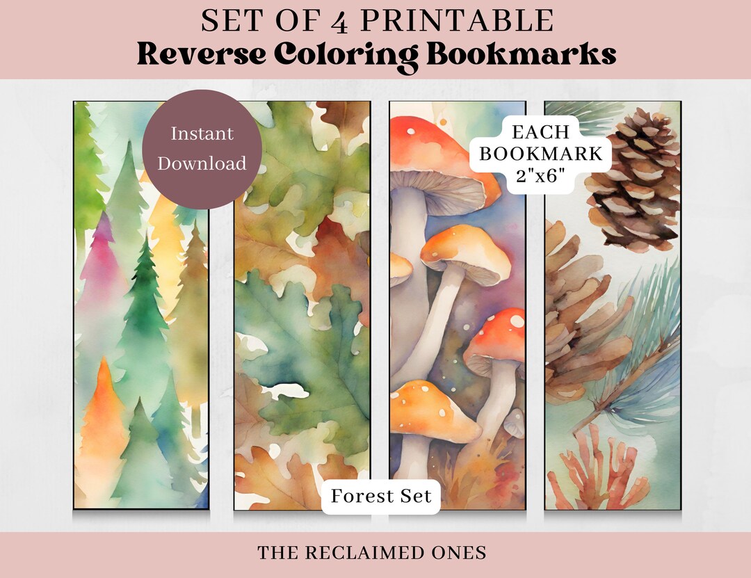 Printable Reverse Coloring Bookmarks Set of 4 Forest Bookmarks Nature ...