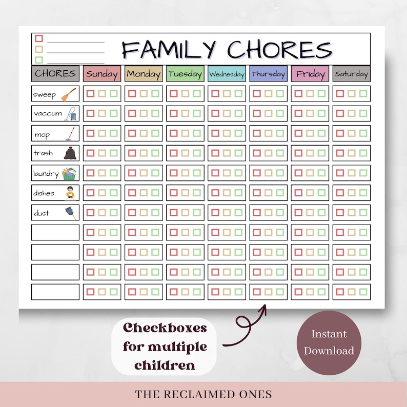Printable Kids Chore Chart for Multiple Children Weekly Chore Charts ... Printable Kids Chore Chart for Multiple Children Weekly Chore Charts ...