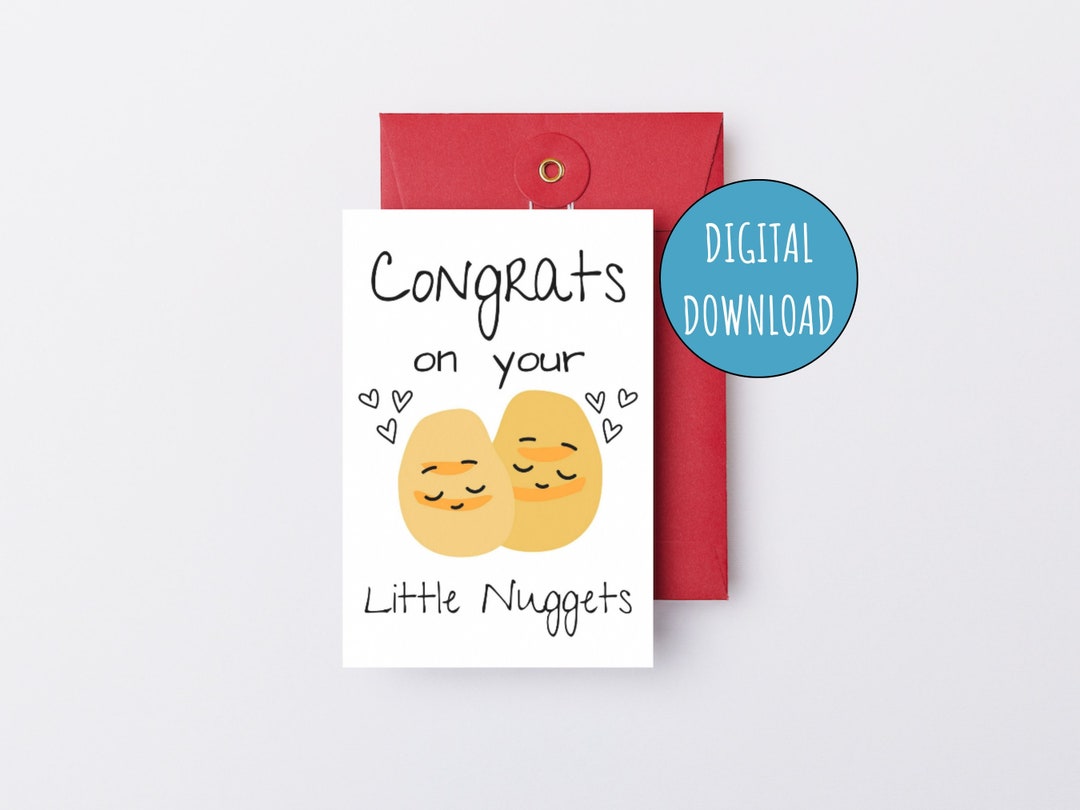 Congrats on Your Little Nuggets Printable Twins Baby Shower Card Gender ...