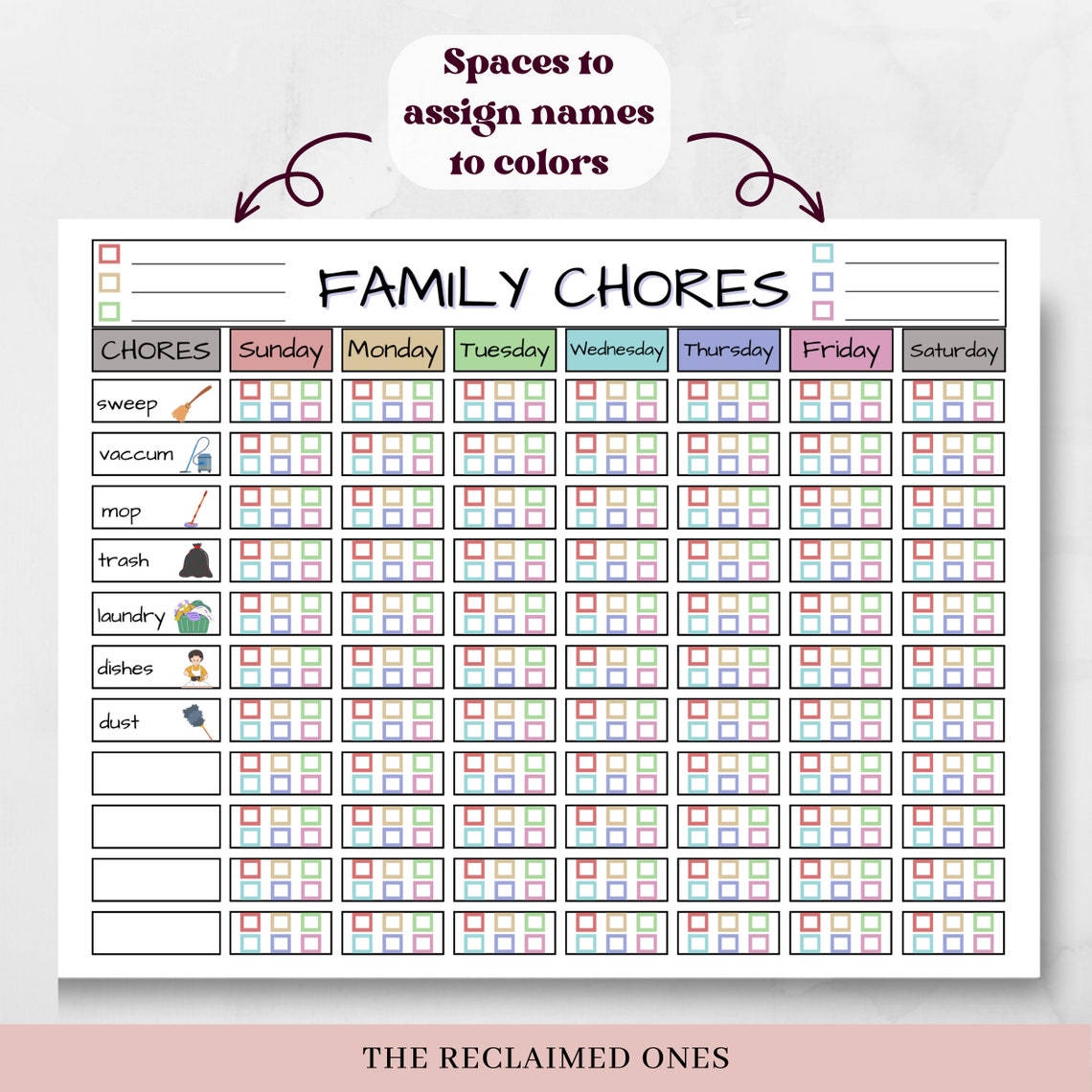 Printable Kids Chore Chart for Multiple Children Weekly Chore Charts ...