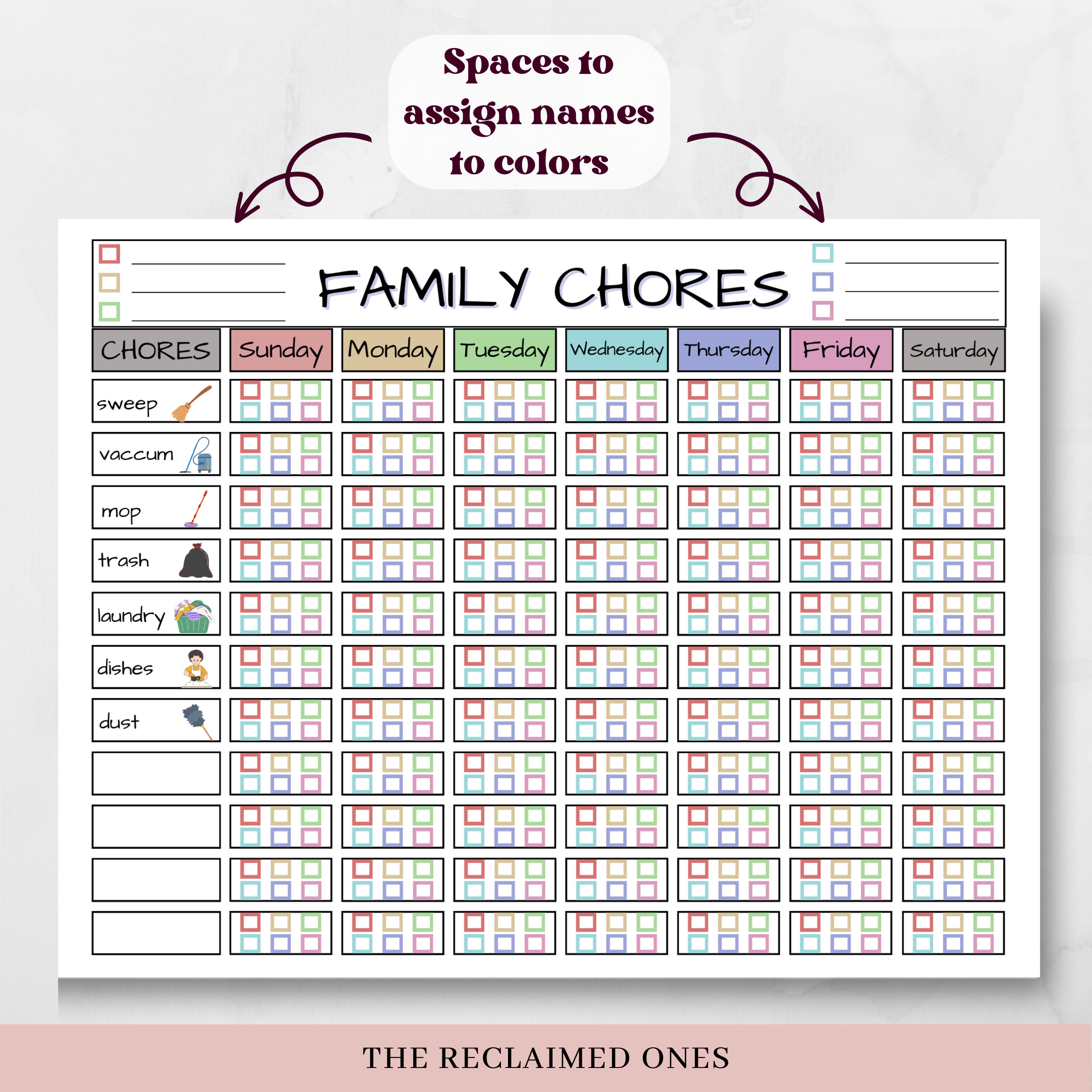Printable Kids Chore Chart for Multiple Children Weekly Chore Charts ...