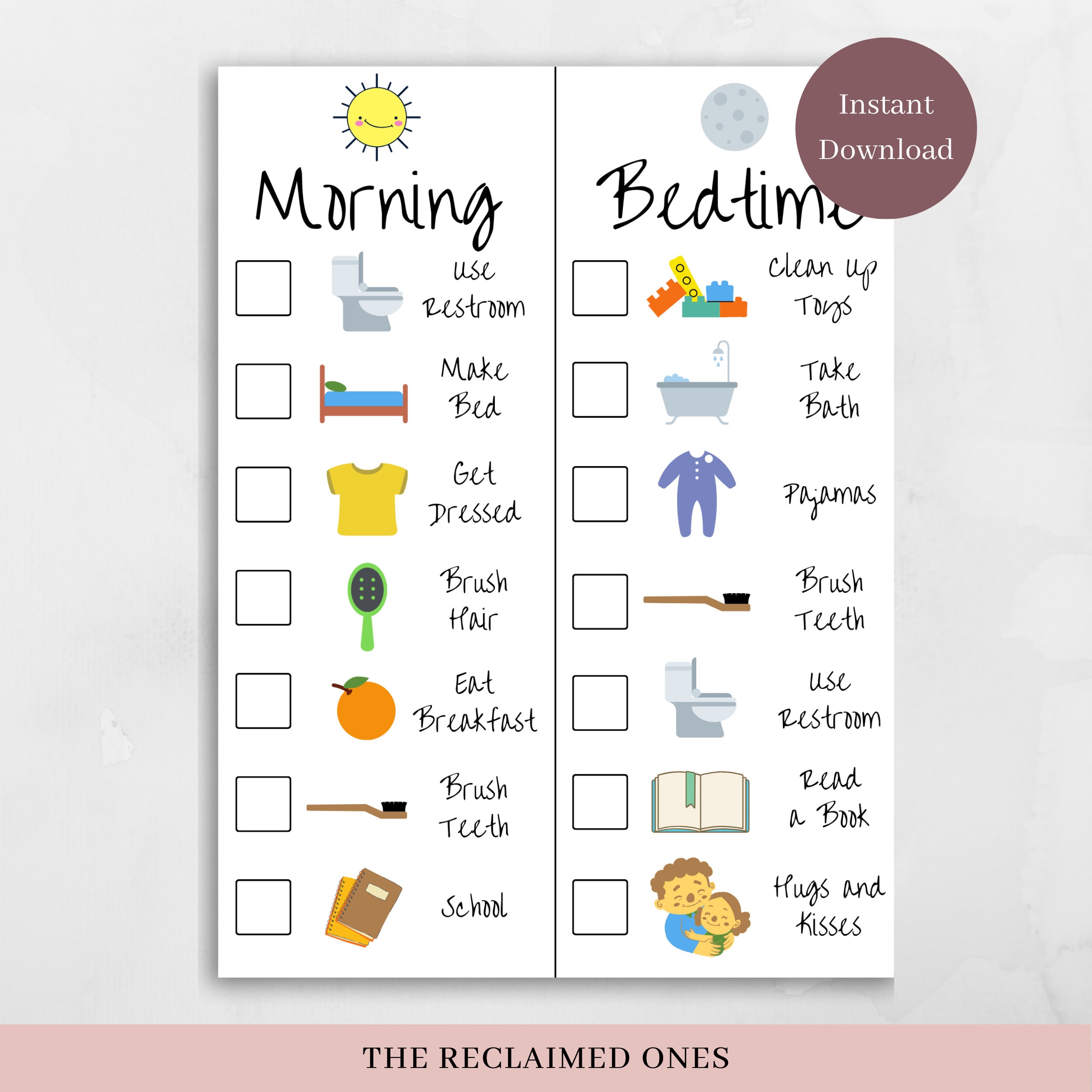 Printable Kids Daily Routine Checklist for Multiple Kids Morning ...