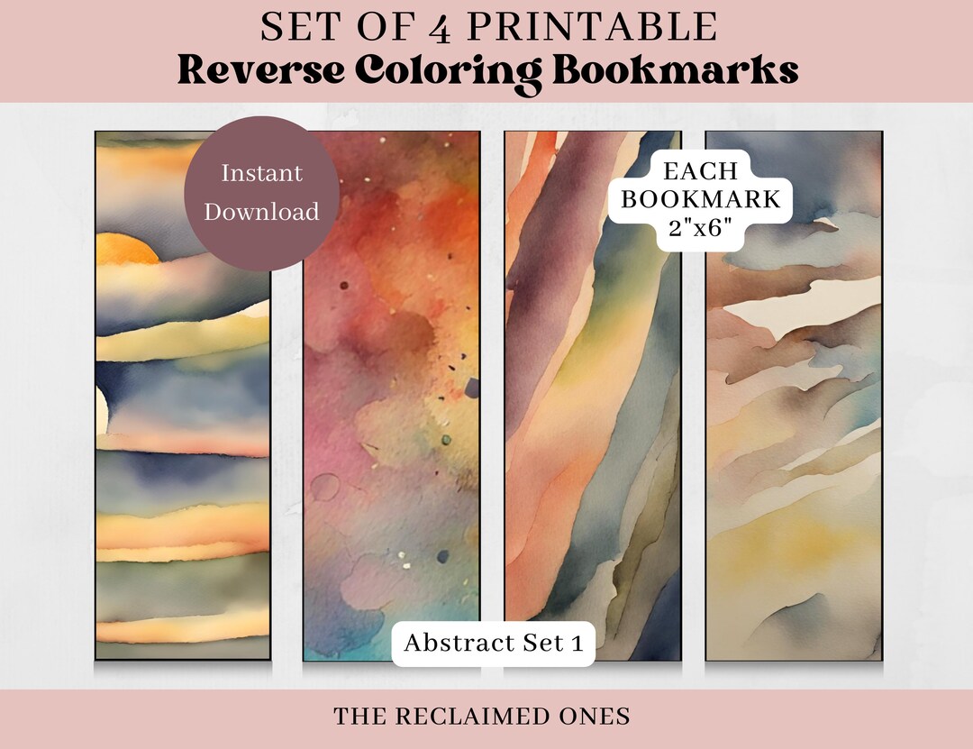 Printable Reverse Coloring Bookmarks Set of 4 Abstract Printable ...