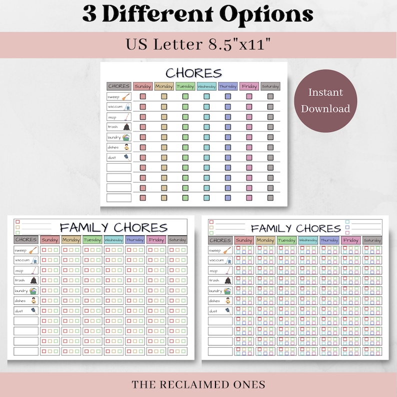 Printable Kids Chore Chart for Multiple Children Weekly Chore Charts ...