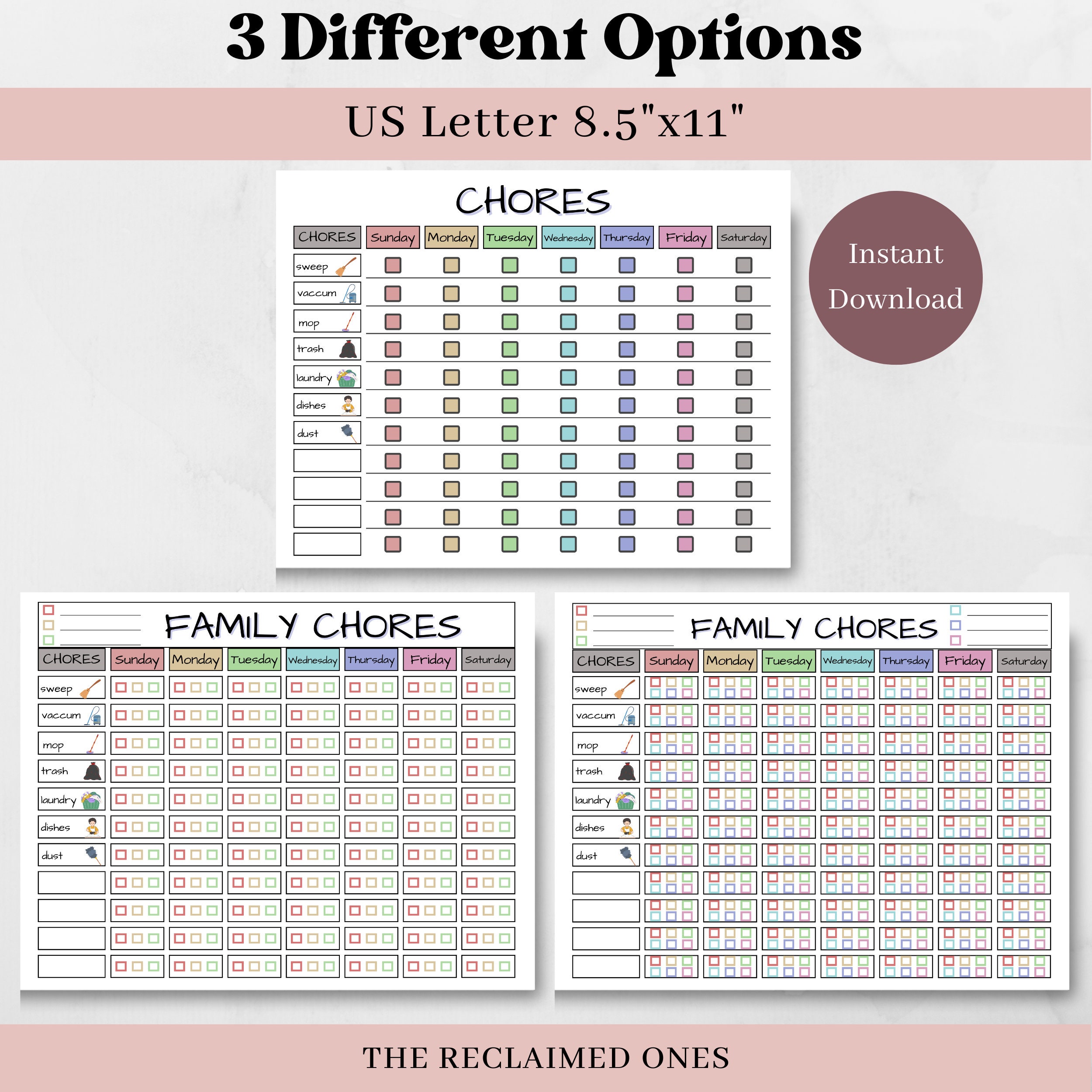 Printable Kids Chore Chart for Multiple Children Weekly Chore Charts ...