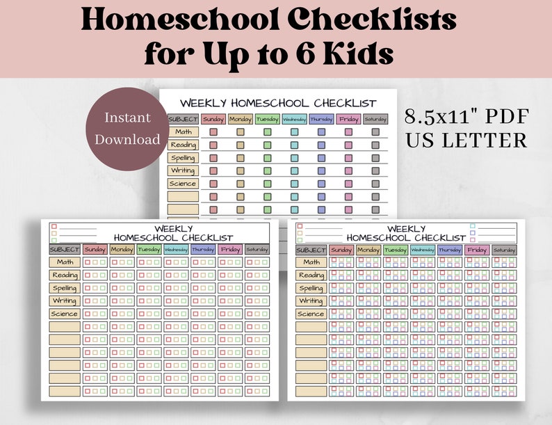 Printable Homeschool Checklist for Multiple Children Weekly Document ...