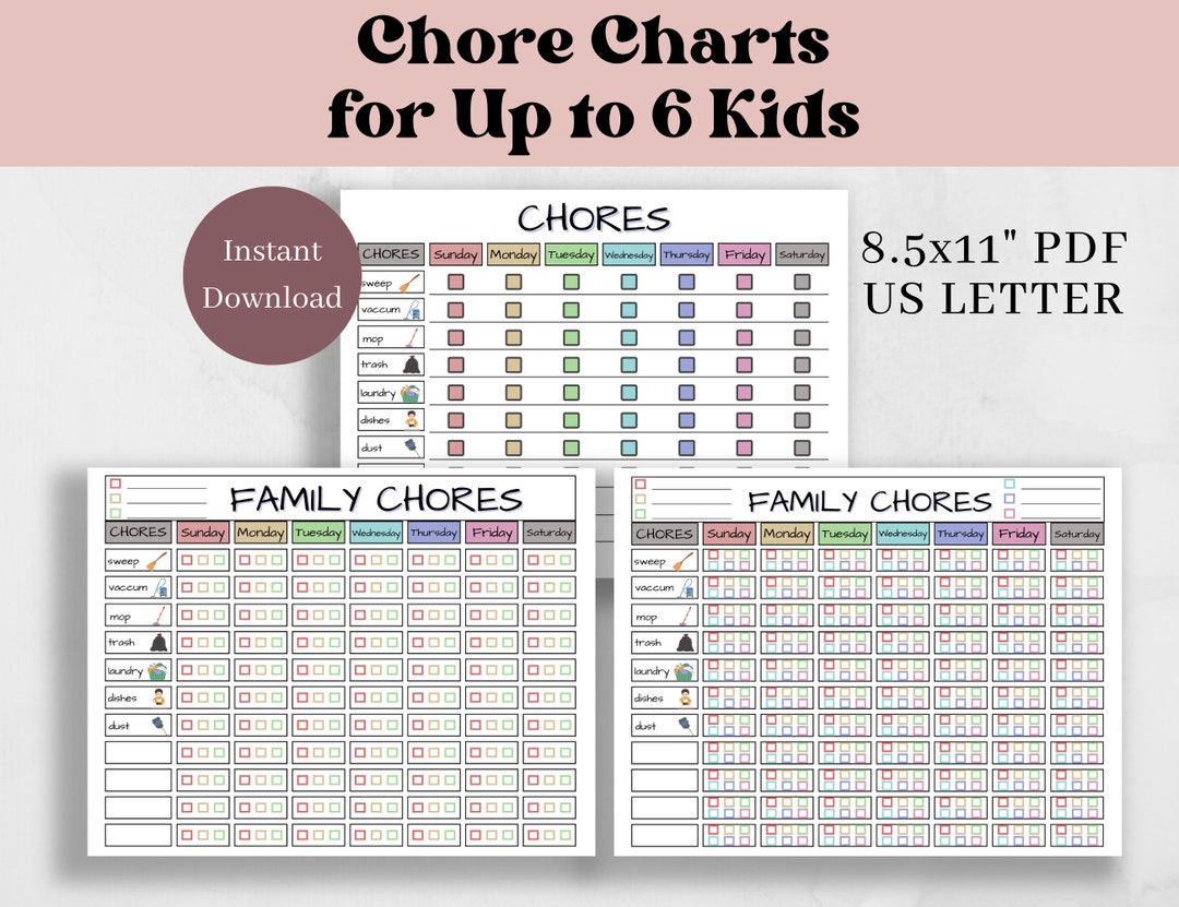 Printable Kids Chore Chart for Multiple Children Weekly Chore Charts ...