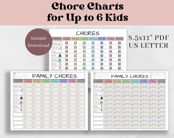 Weekly Chore Chart for 3 Kids Printable Chore List Multiple Kids ...