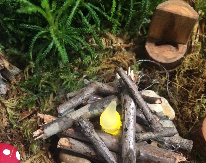 1:12 Scale Miniature Lighted Fire Pit With Wood Adirondack Chairs ...