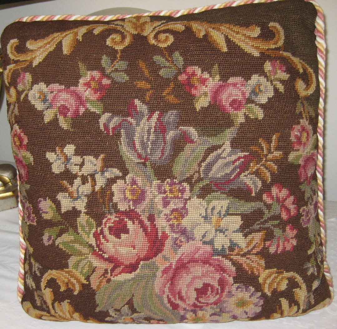Vintage Floral Needlepoint Gorgeous Colors - Etsy