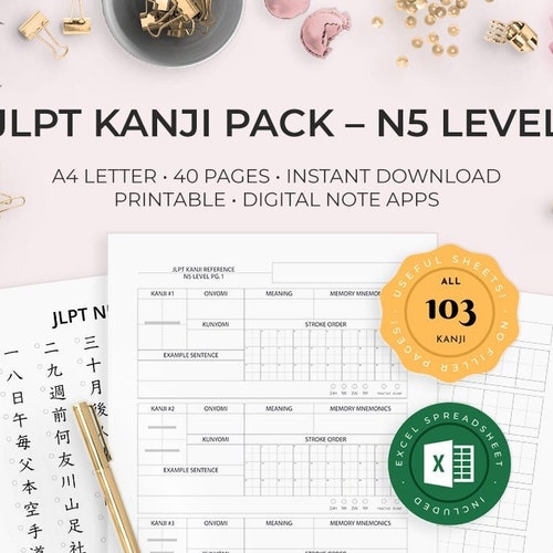 JLPT Beginner N5 Level Kanji Posters Worksheets Practice - Etsy