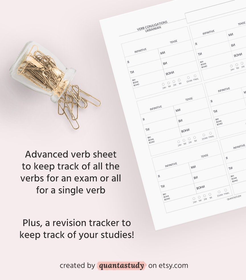 Ukrainian Verb Conjugation Printable Worksheets Download Good | Etsy